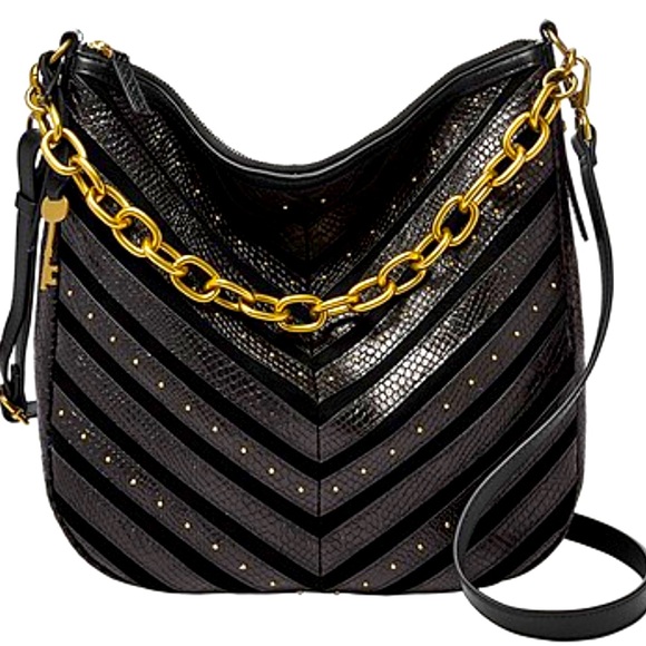 Fossil | Bags | Fossil Jolie Hobo Black Python And Gold Chain | Poshmark
